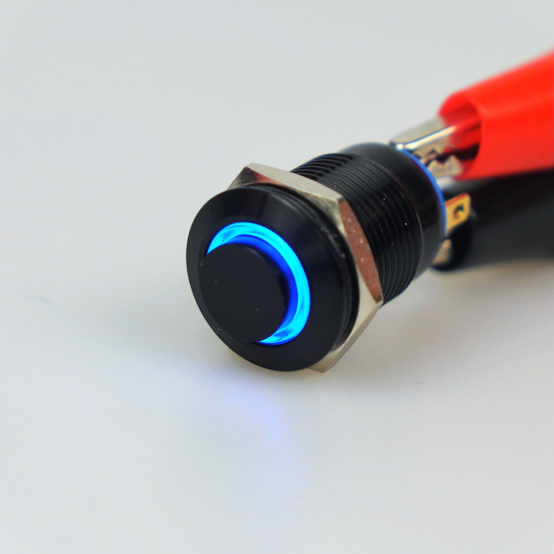 12mm Black AV Illuminated Momentary Switch Blue Ring - Raised Actuator ...