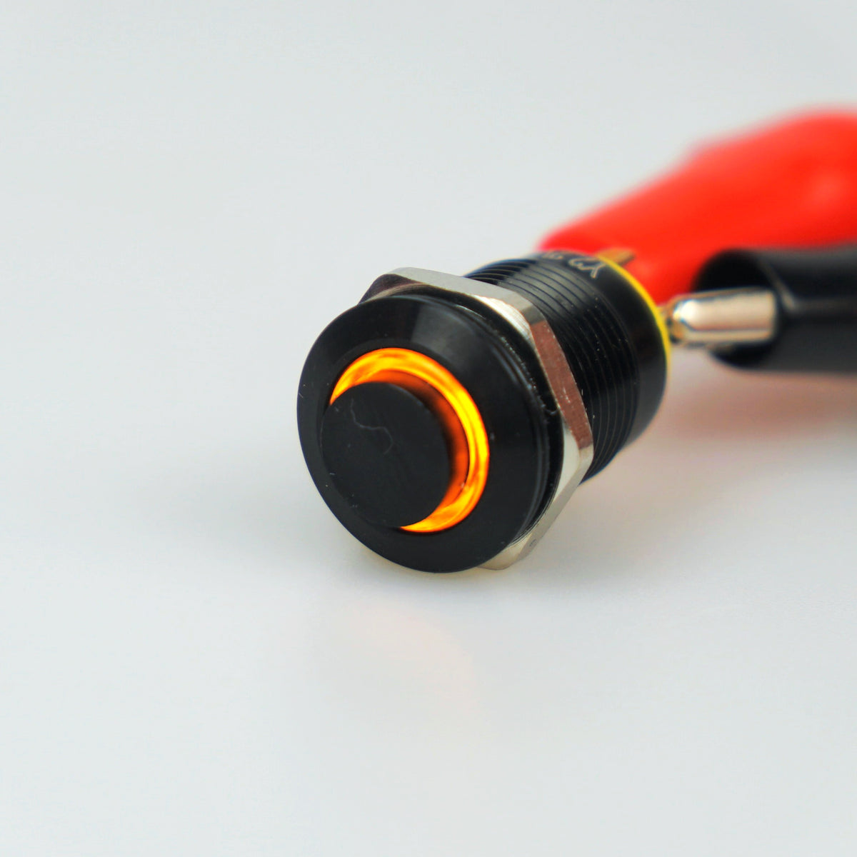 12mm Black AV Illuminated Momentary Switch Amber/Yellow Ring - Raised ...