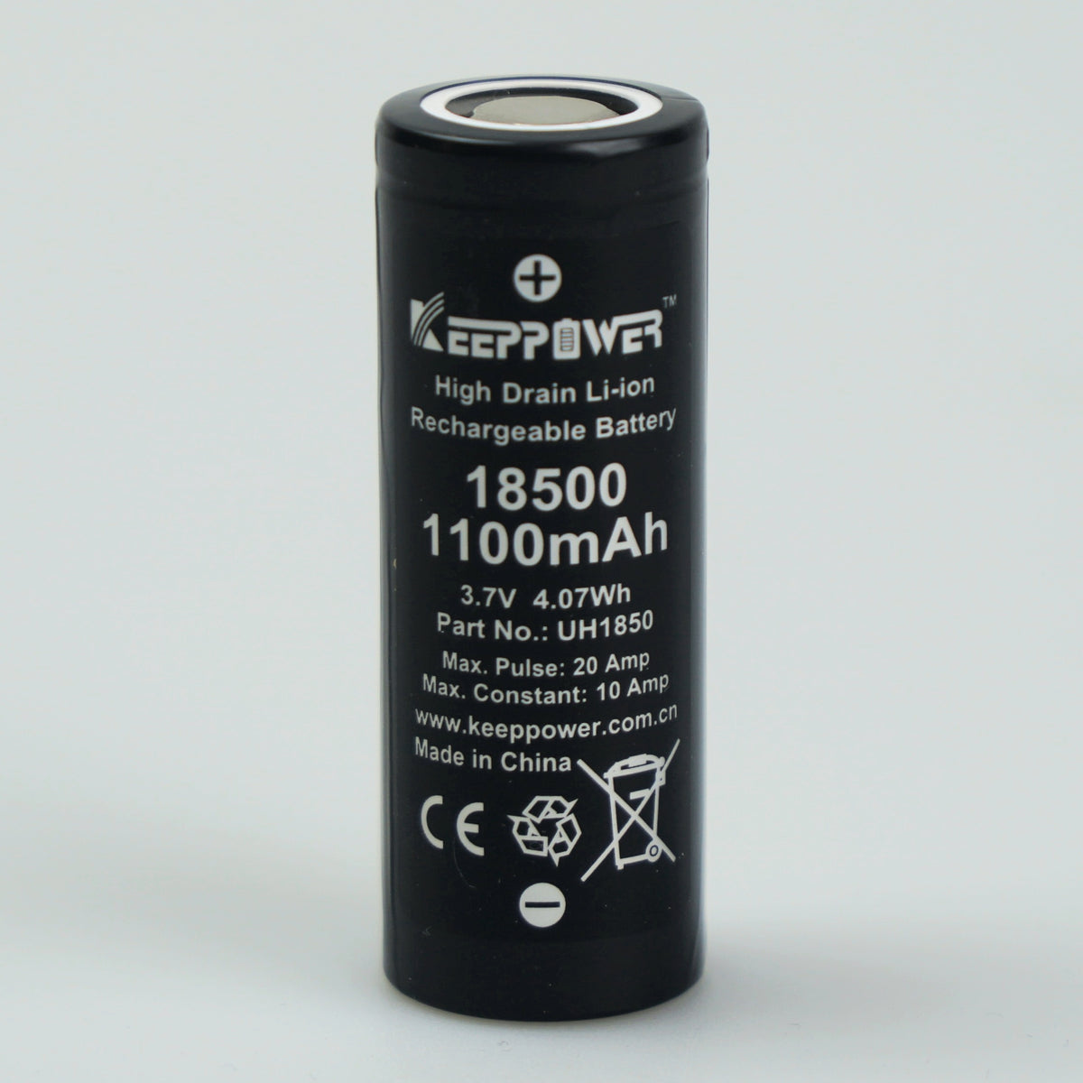 Keeppower 18500 3.7v 1100mah 20A High Drain Removable Lithium Ion Batt ...